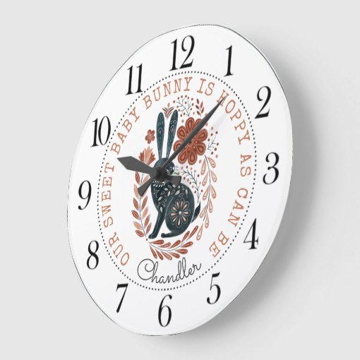 Personalized Baby Bunny Rabbit Nursery Large Clock | Zazzle