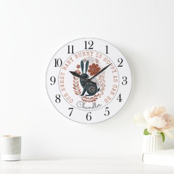 Personalized Baby Bunny Rabbit Nursery Large Clock | Zazzle