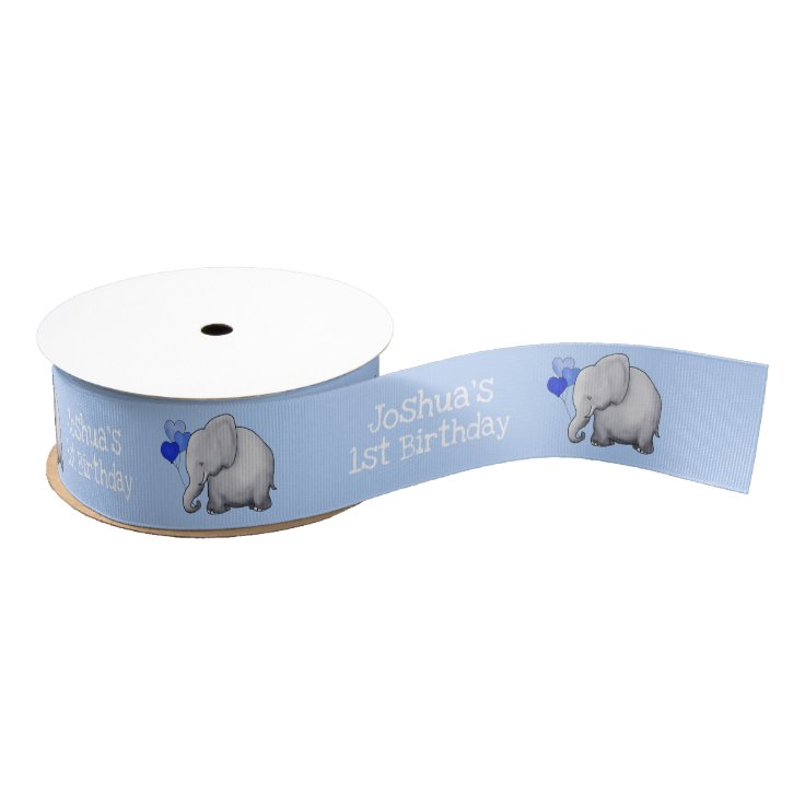 Personalized Baby Elephants 1st Kid Birthday Party Grosgrain Ribbon ...