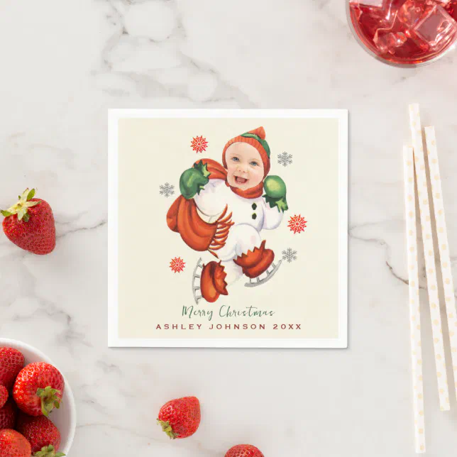 Personalized Baby Face Photo Chubby Santa Napkins | Zazzle