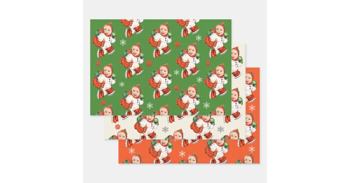 Personalized Baby Face Photo Chubby Santa Wrapping Paper Sheets | Zazzle