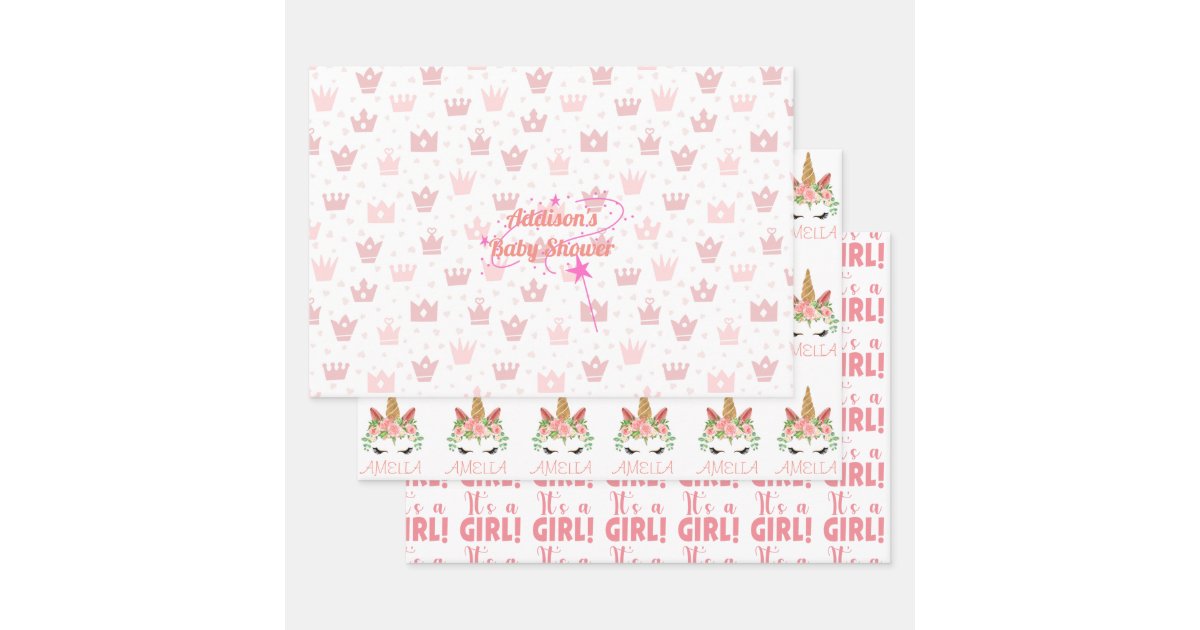 Personalized Baby Girl Baby Shower Wrapping Paper Sheets | Zazzle