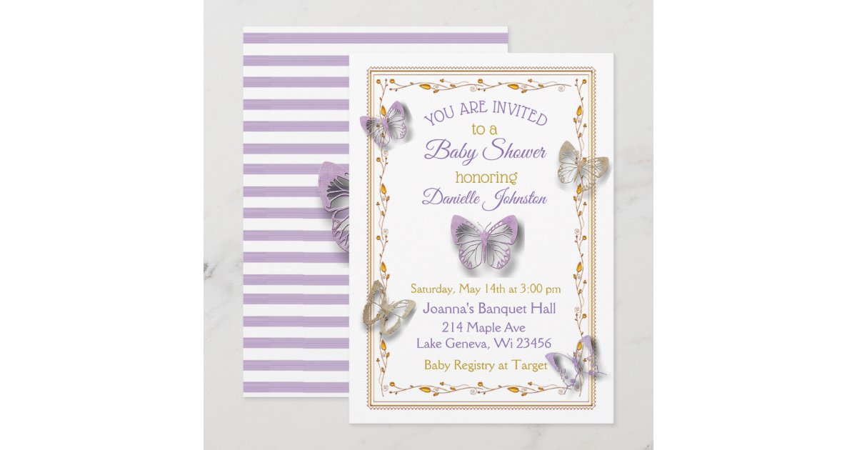 Personalized Baby Girl Butterfly Baby Shower Invitation | Zazzle