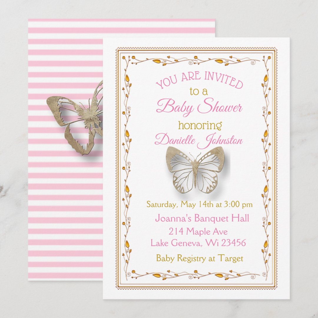 Personalized Baby Girl Butterfly Baby Shower Invitation | Zazzle