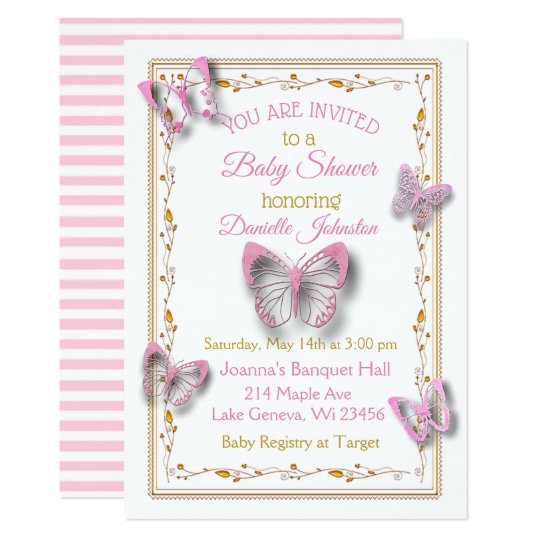 Personalized Baby Girl Butterfly Baby Shower Invitation | Zazzle.com
