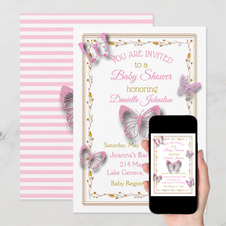 Personalized Baby Girl Butterfly Baby Shower Invitation | Zazzle