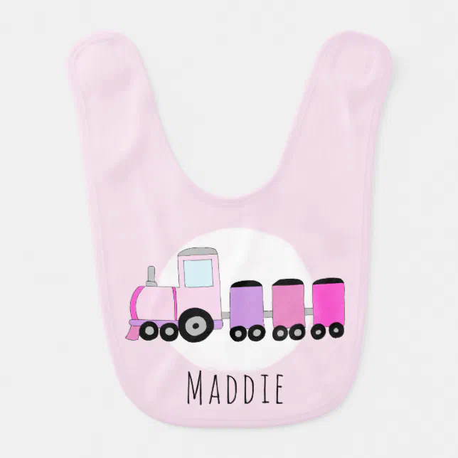 Personalized Baby Girl Locomotive Train with Name Bib | Zazzle