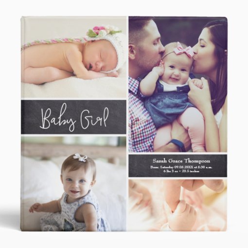 Personalized Baby Girl Photo collage birth details 3 Ring Binder | Zazzle