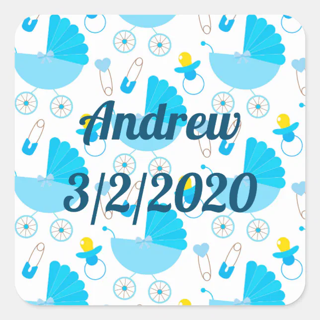 Personalized Baby Name and Birth Date Square Sticker | Zazzle