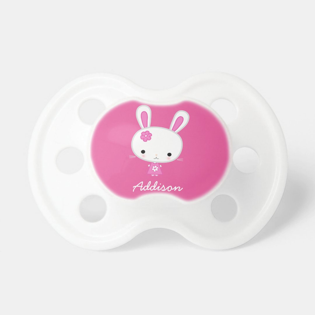 Personalized Baby Pacifiers With Cute Pink Bunny | Zazzle
