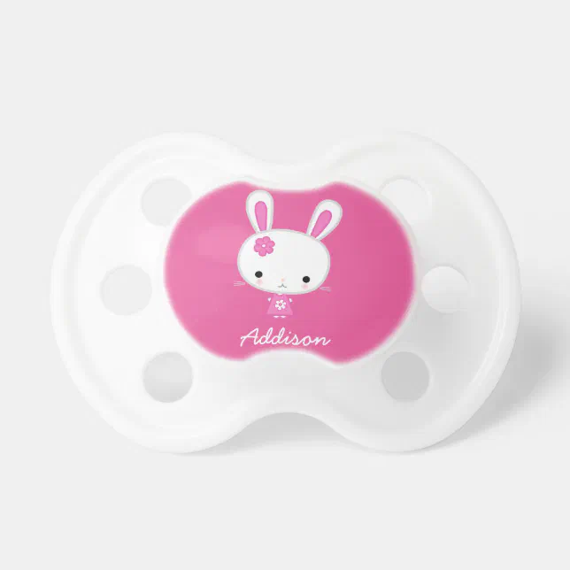 Personalized Baby Pacifiers With Cute Pink Bunny | Zazzle