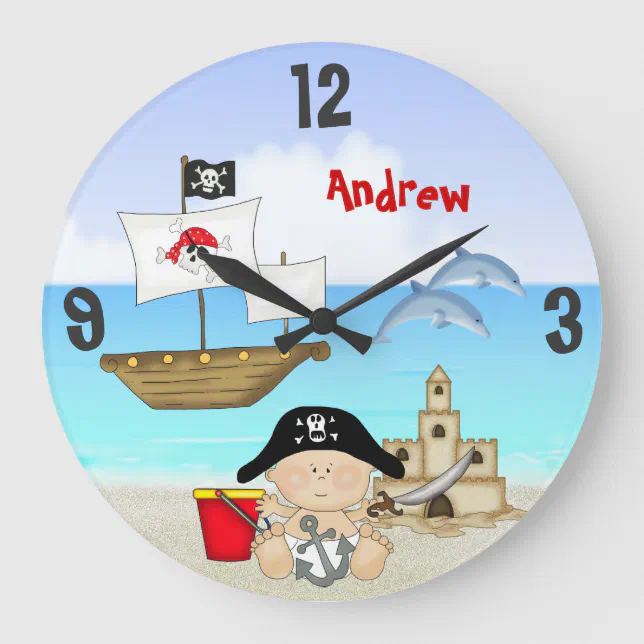 Personalized Baby Pirate Beach Wall Clock | Zazzle