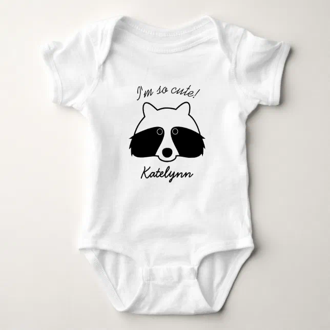 Personalized baby romper with cute raccoon drawing | Zazzle