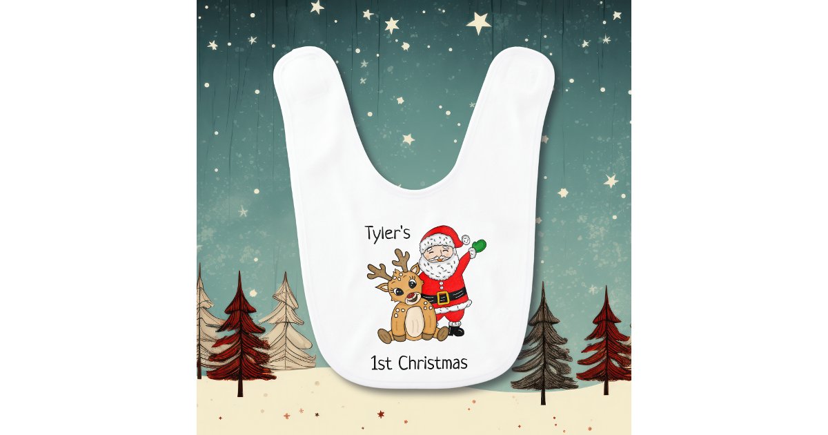 Personalized Baby's First Christmas Baby Bib | Zazzle