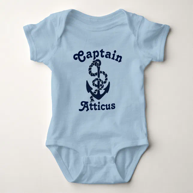 Personalized Babys Name Navy Blue Nautical Captain Baby Bodysuit | Zazzle
