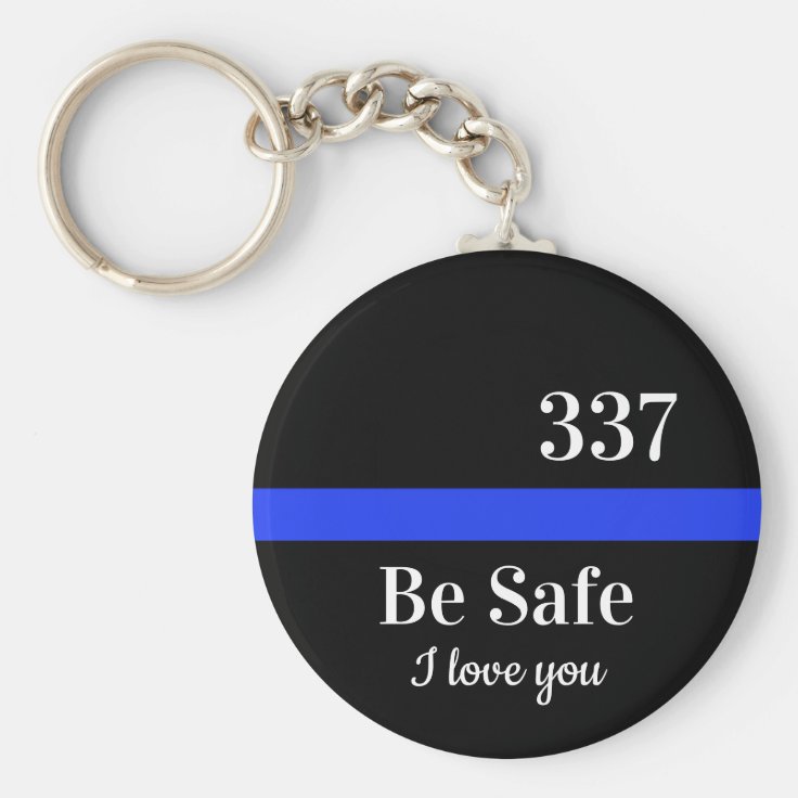 Personalized Badge Number Thin Blue Line Police Keychain | Zazzle