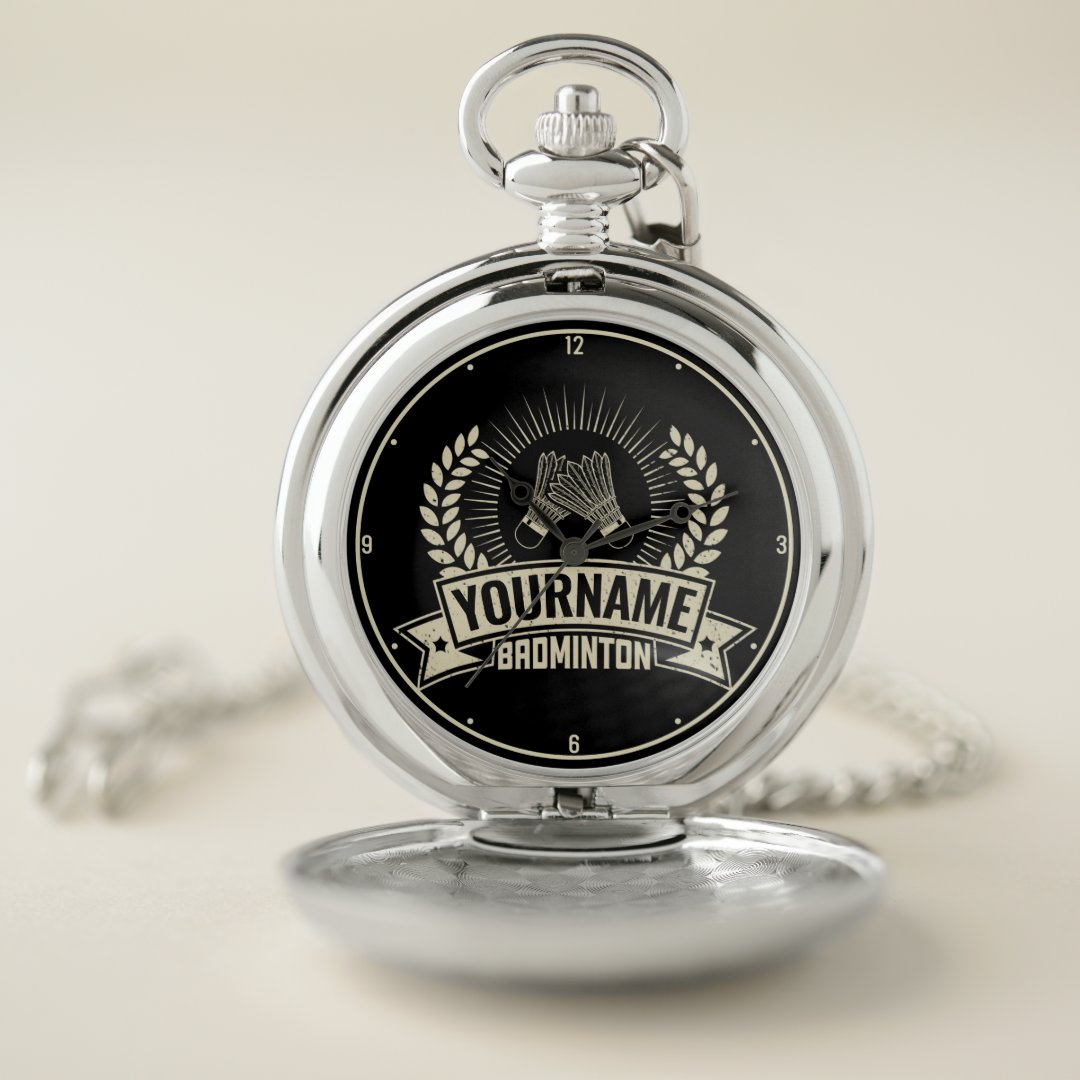 Personalized Badminton Player Name Racquet Sports Pocket Watch | Zazzle