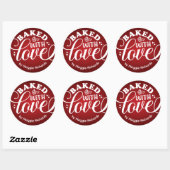 Personalized Baked With Love Holiday Red Baking Classic Round Sticker ...