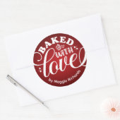 Personalized Baked With Love Holiday Red Baking Classic Round Sticker ...