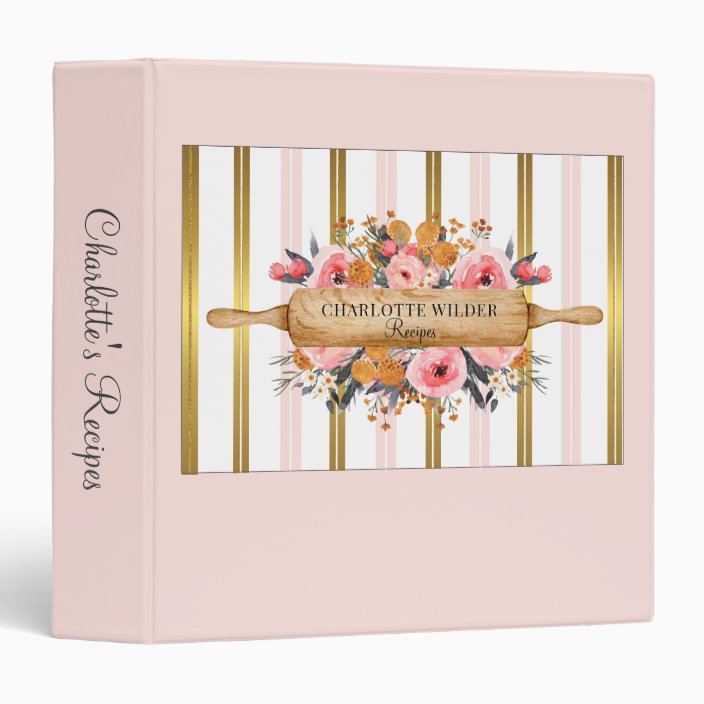 Personalized Bakers Rolling Pin Pink Recipe 3 Ring Binder | Zazzle