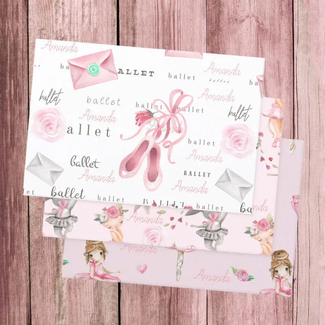 Personalized Ballerina Ballet Name Pretty Wrapping Paper Sheets | Zazzle