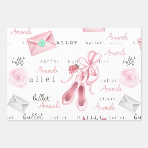 Personalized Ballerina Ballet Name Pretty Wrapping Paper Sheets | Zazzle