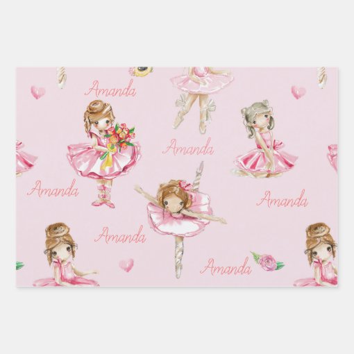 Personalized Ballerina Ballet Name Pretty Wrapping Paper Sheets | Zazzle