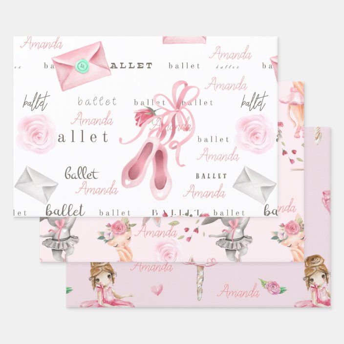 Personalized Ballerina Ballet Name Pretty Wrapping Paper Sheets ...
