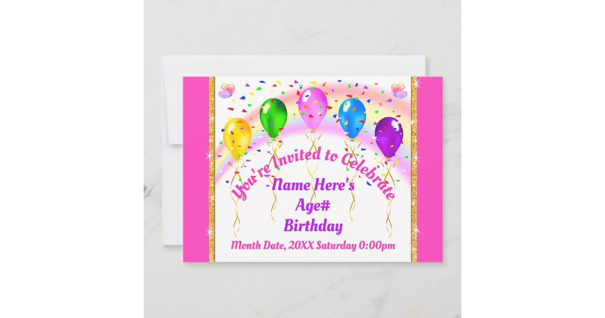 Personalized Balloon Invitations, Rainbow Invitation | Zazzle