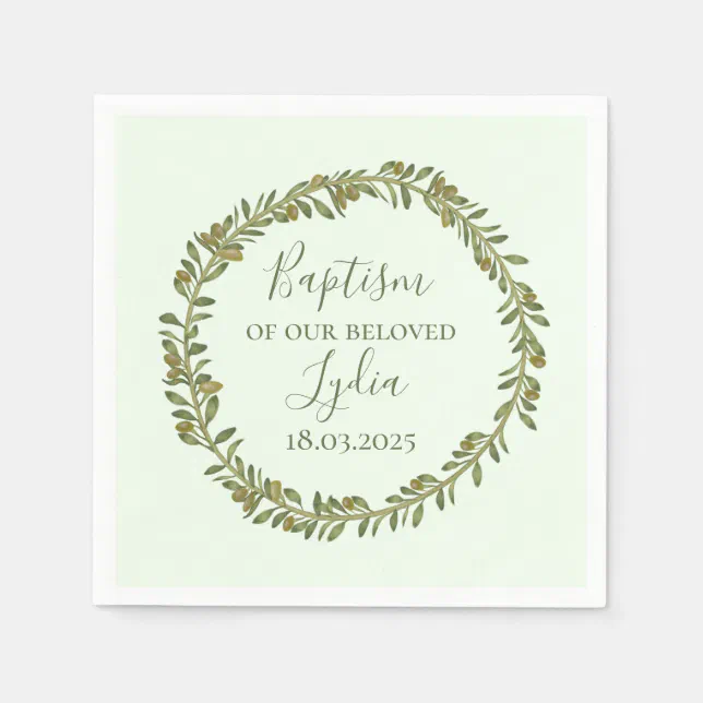 Personalized Baptism Olive Wreath Paper Napkins | Zazzle