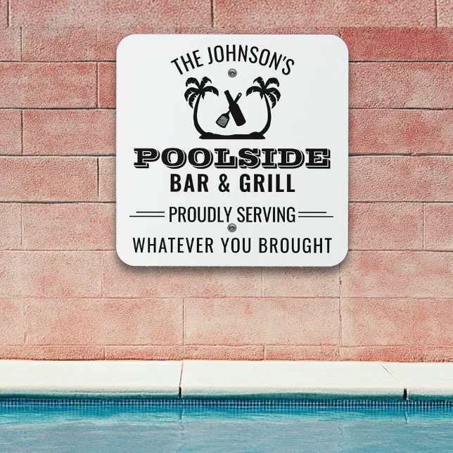 Personalized Bar and Grill Poolside Pool Metal Sign | Zazzle