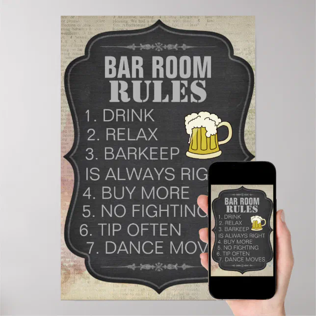 Personalized Bar Room Rules Poster | Zazzle