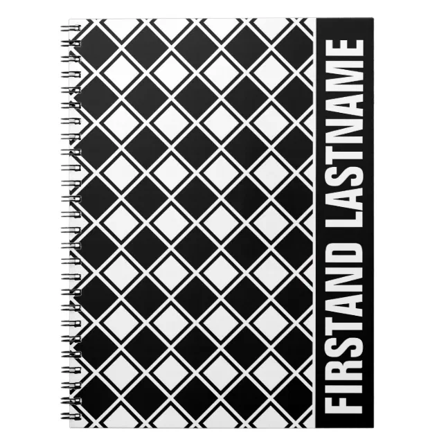 Personalized Bar Tab Black Checkered Tilt Notebook | Zazzle