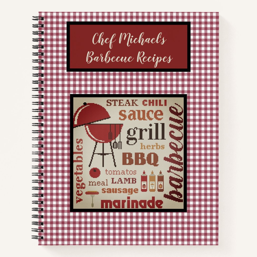 Personalized Barbecue Chef Red Gingham Check Notebook | Zazzle