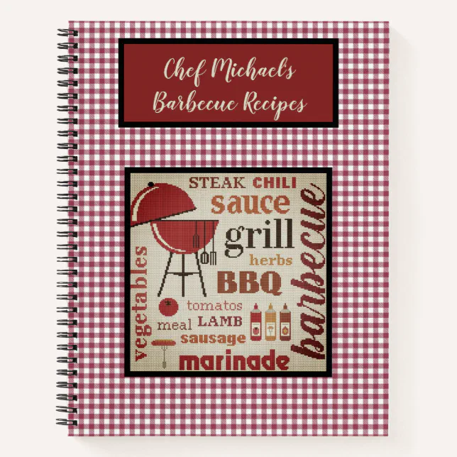 Personalized Barbecue Chef Red Gingham Check Notebook | Zazzle