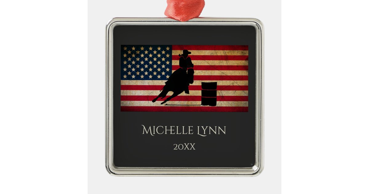 Personalized Barrel Racer American Flag Horse Metal Ornament | Zazzle