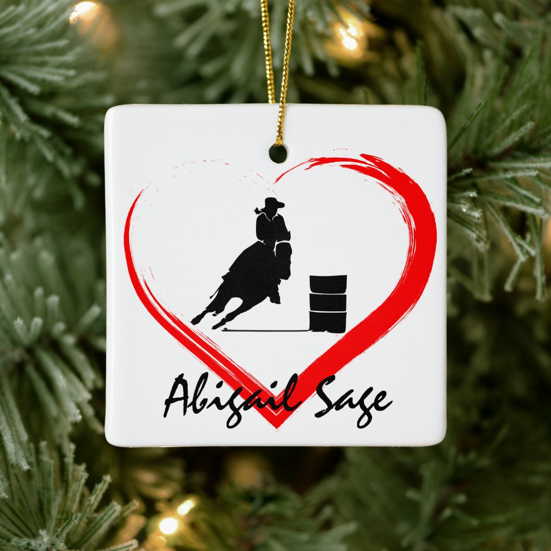 Personalized Barrel Racing Horse n Heart Christmas Ceramic Ornament ...