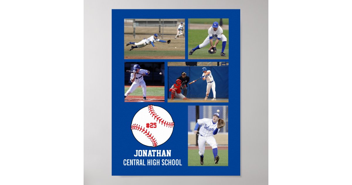 Personalized Baseball 5 Photo Collage Name Team # Poster | Zazzle