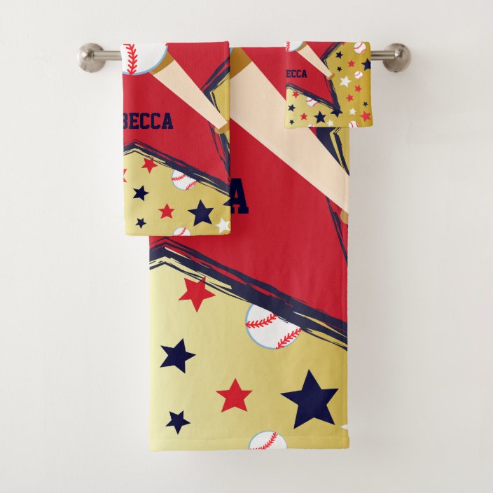 Personalized Baseball Bats Ball and Stars Gold Bath Towel Set | Zazzle.com
