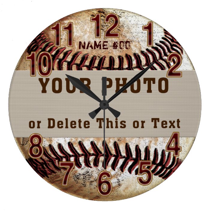 Personalized Baseball Clock, Your PHOTO and TEXT Large Clock | Zazzle.com
