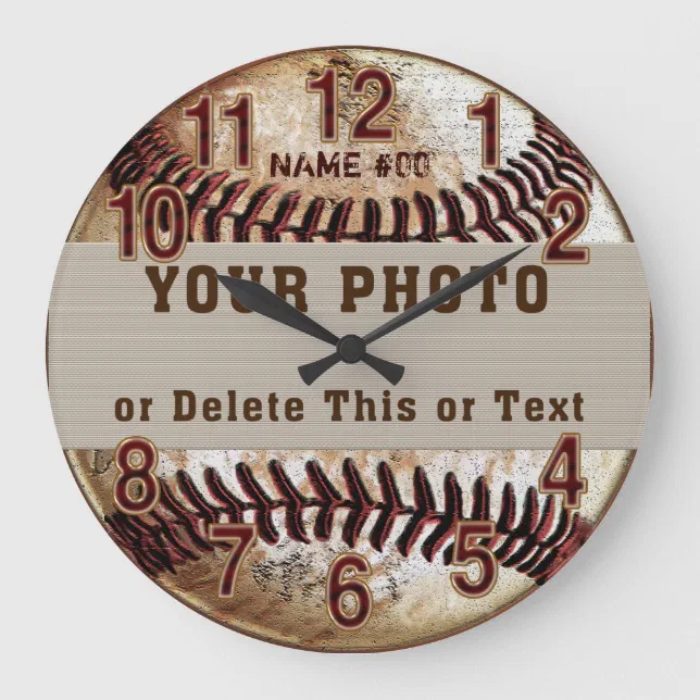 Personalized Baseball Clock, Your PHOTO and TEXT Large Clock | Zazzle