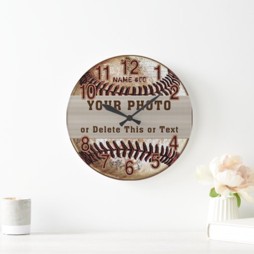 Personalized Baseball Clock, Your PHOTO and TEXT Large Clock | Zazzle