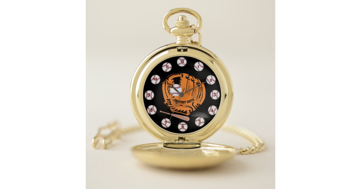 Personalized baseball gold pocket watch | Zazzle
