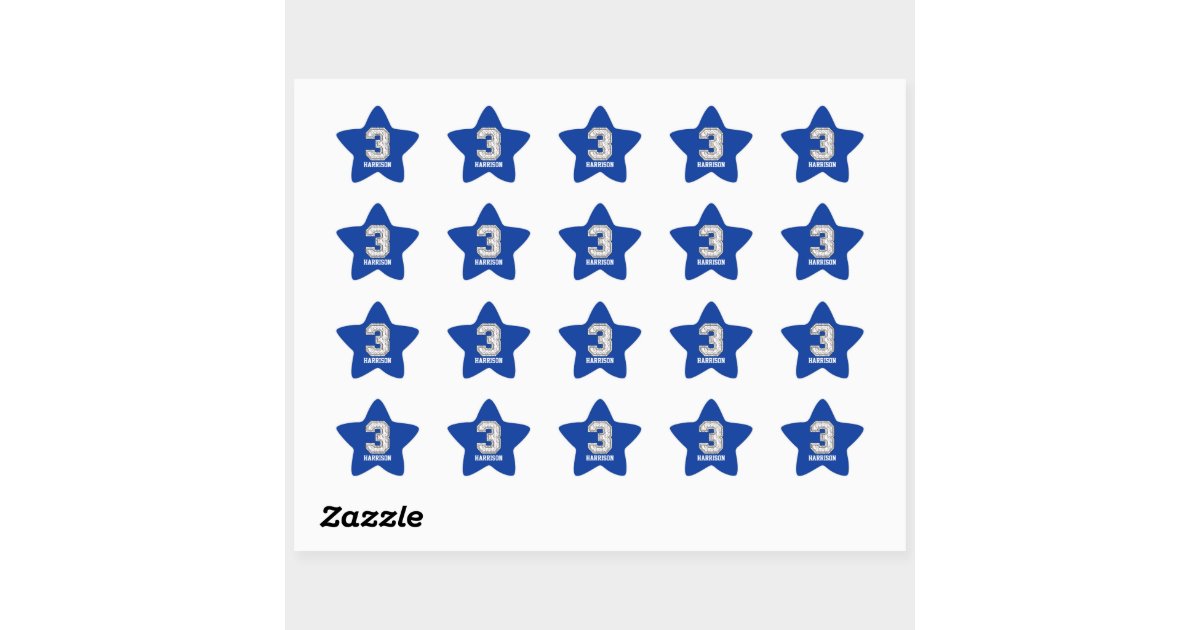 Personalized Baseball Number 3 Star Sticker | Zazzle