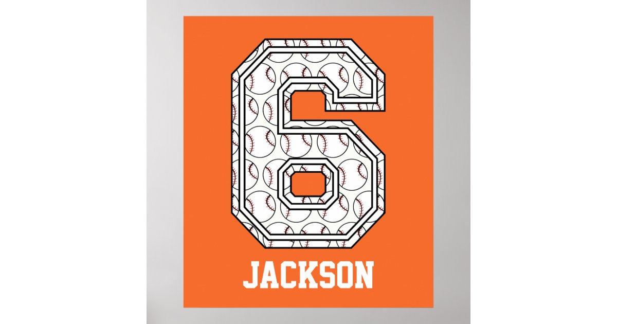Personalized Baseball Number 6 Poster | Zazzle