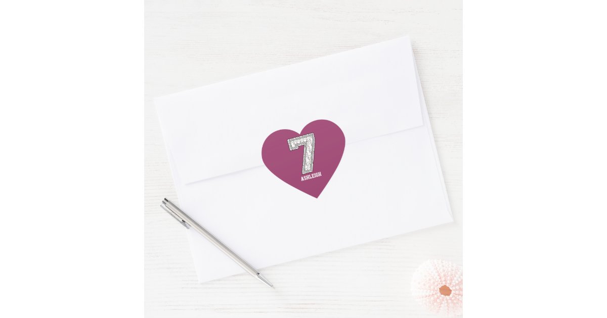Personalized Baseball Number 7 Heart Sticker | Zazzle