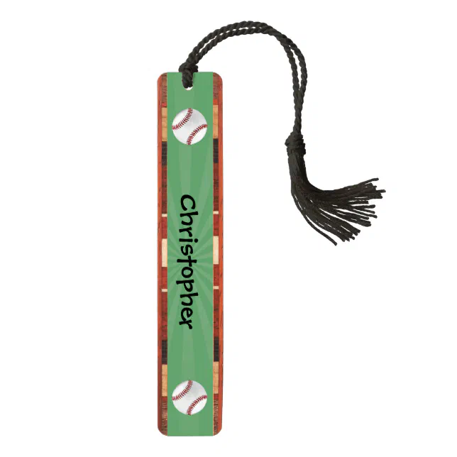 Personalized Baseball on Green Kids Boys Bookmark | Zazzle