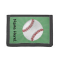 Personalized Baseball on Green Kids Boys Tri-fold Wallet | Zazzle