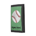 Personalized Baseball on Green Kids Boys Tri-fold Wallet | Zazzle
