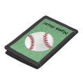 Personalized Baseball on Green Kids Boys Tri-fold Wallet | Zazzle